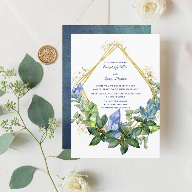 Simple Greenery Geometric Wedding Invitation | Zazzle