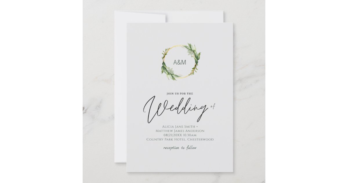 Simple Greenery Leaves Handwriting Style Wedding | Zazzle