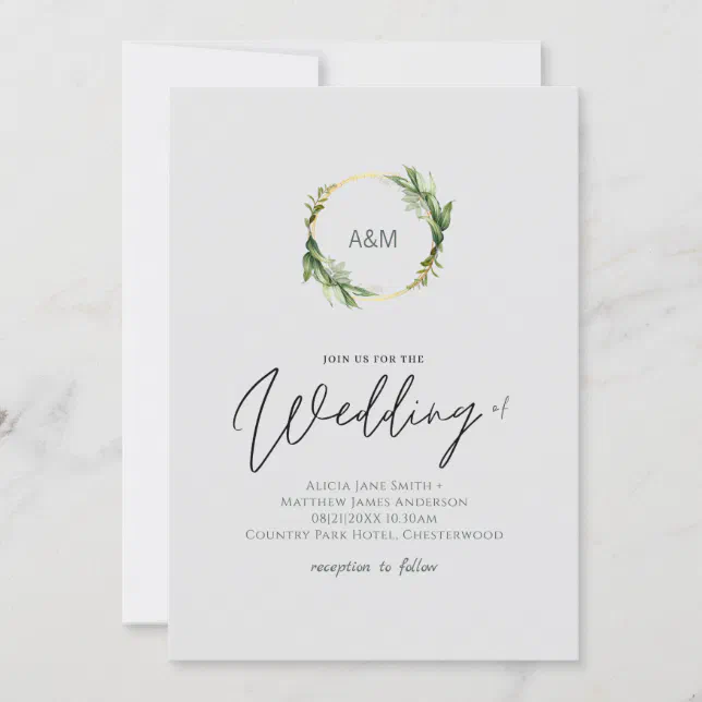 Simple Greenery Leaves Handwriting Style Wedding | Zazzle