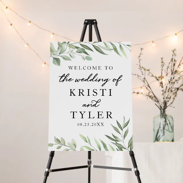 Simple Greenery Leaves Welcome Sign Foam Board | Zazzle