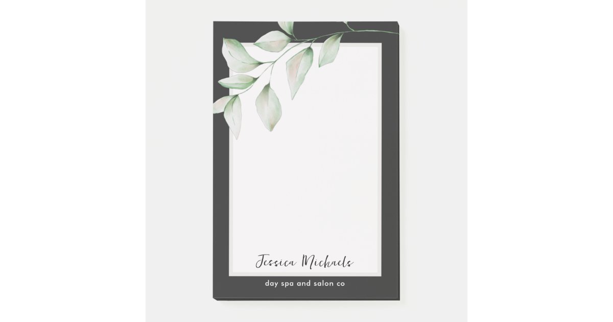 Simple Greenery Name and Business Title Black Post-it Notes | Zazzle