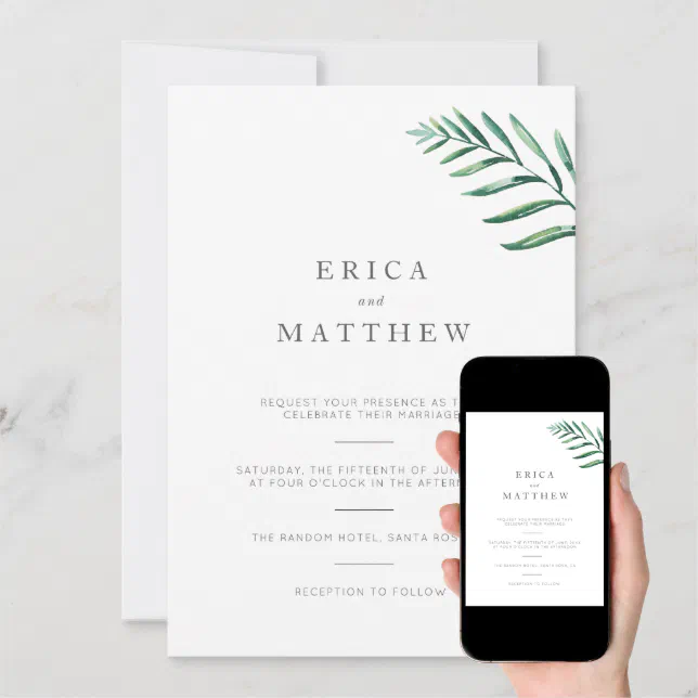 Simple Greenery Wedding Invitation | Zazzle