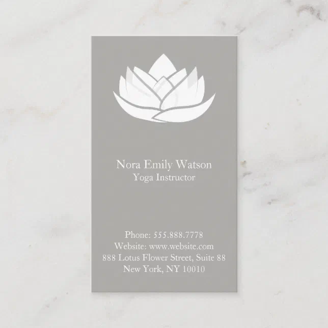 Simple Grey and White Lotus Flower Business Card | Zazzle