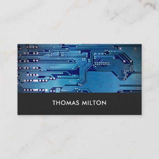 Simple Grey Blue Circuit Board Computer Business Card | Zazzle