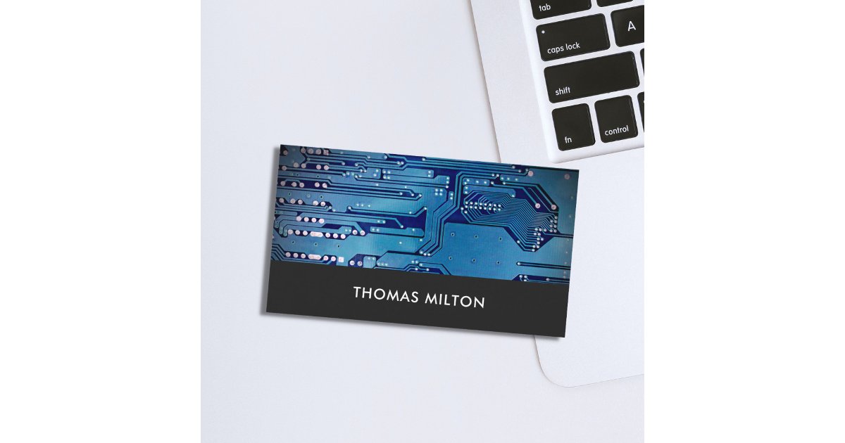 Simple Grey Blue Circuit Board Computer Business Card | Zazzle