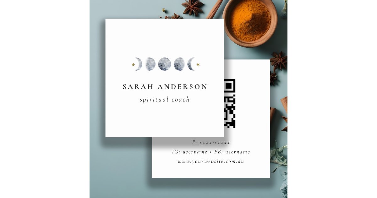 Simple Grey Lunar Celestial Moon Phase QR Code Square Business Card ...