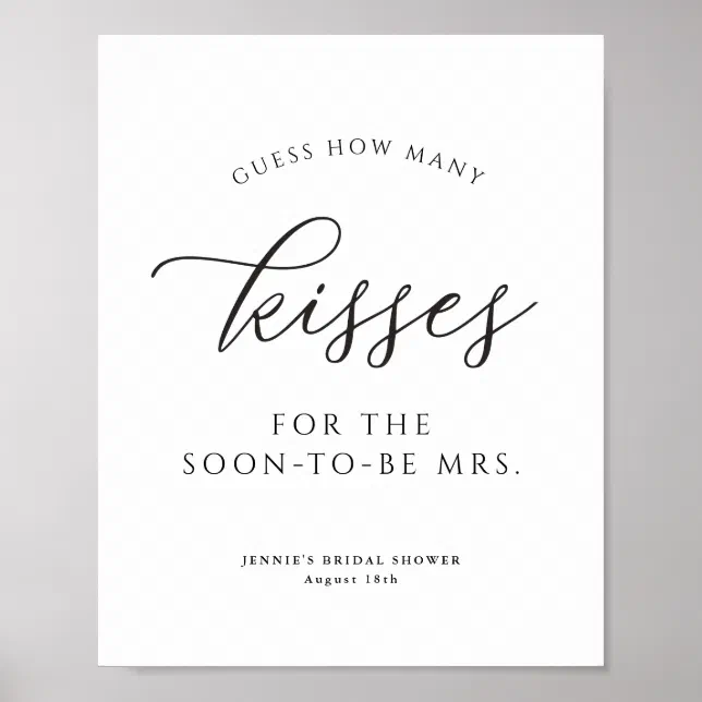 Simple Guess How Many Kisses Shower Game Poster | Zazzle