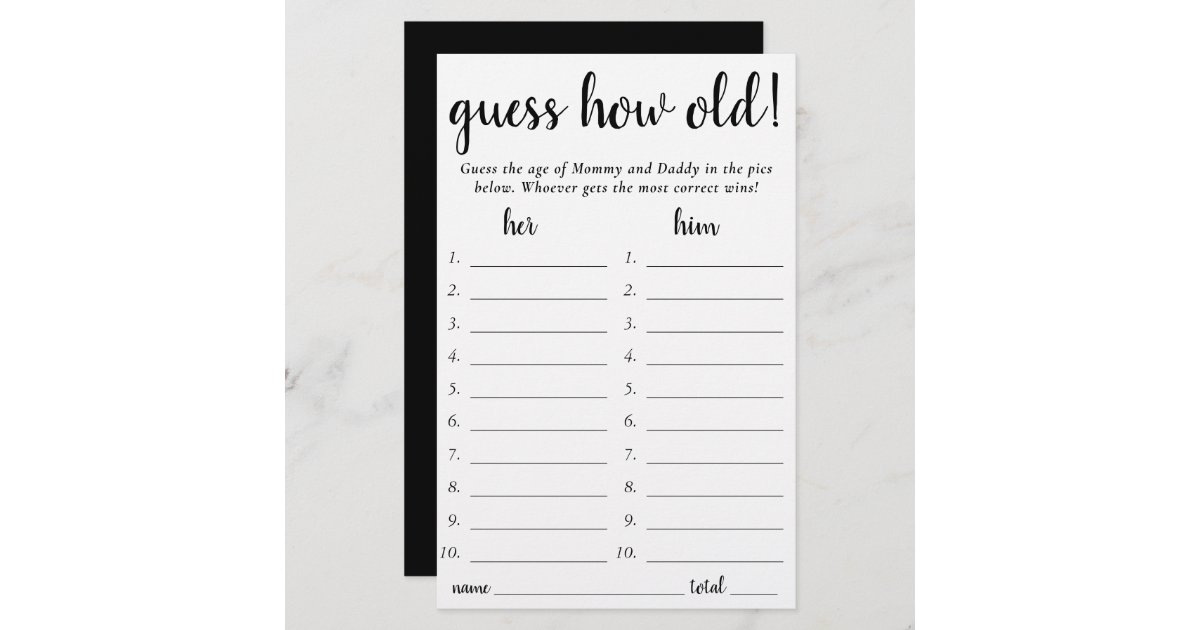 Simple Guess How Old | Black White Photo Game Card | Zazzle
