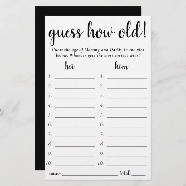 Simple Guess How Old | Black White Photo Game Card | Zazzle