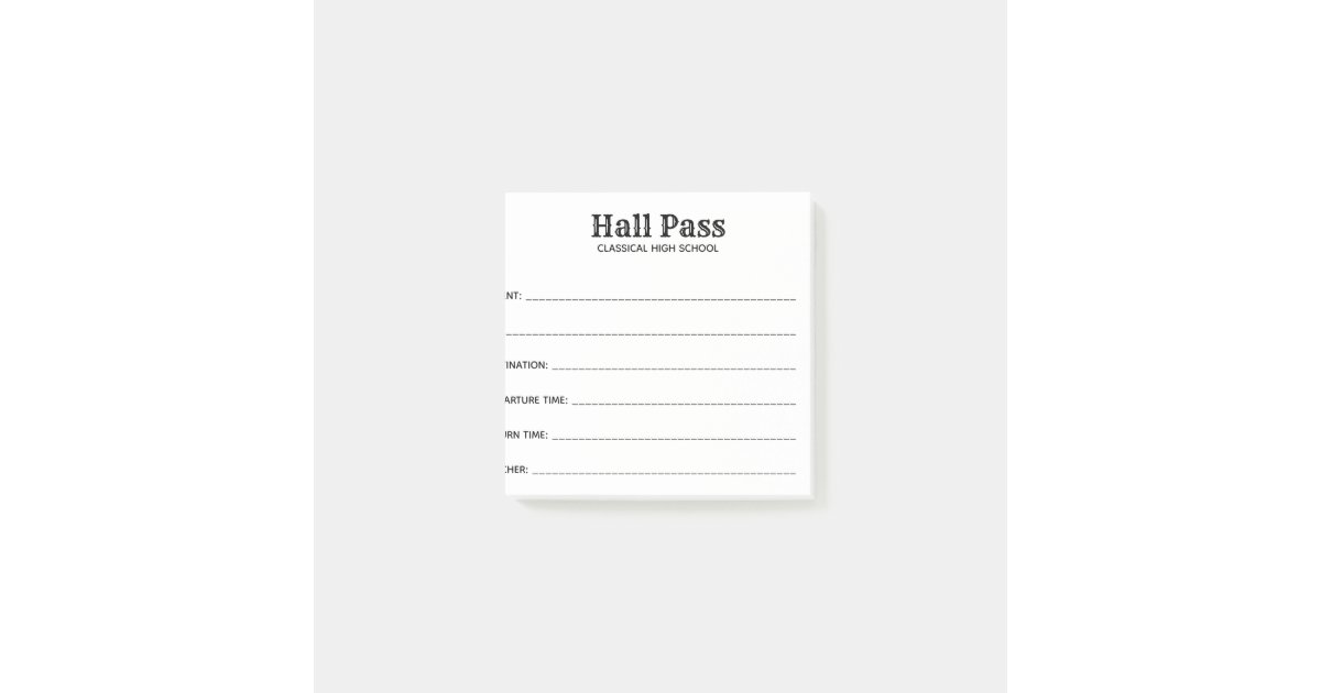 Simple Hall Pass Post-it Notes | Zazzle