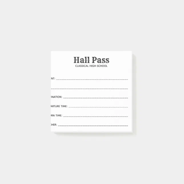 Simple Hall Pass Post-it Notes | Zazzle