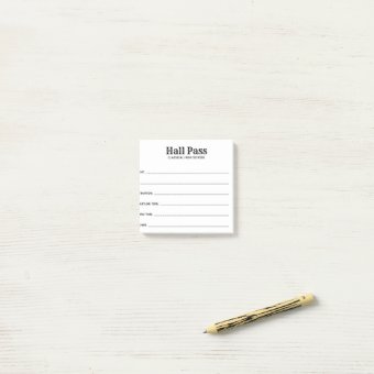 Simple Hall Pass Post-it Notes | Zazzle