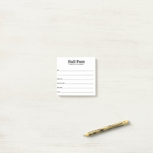 Simple Hall Pass Post-it Notes | Zazzle