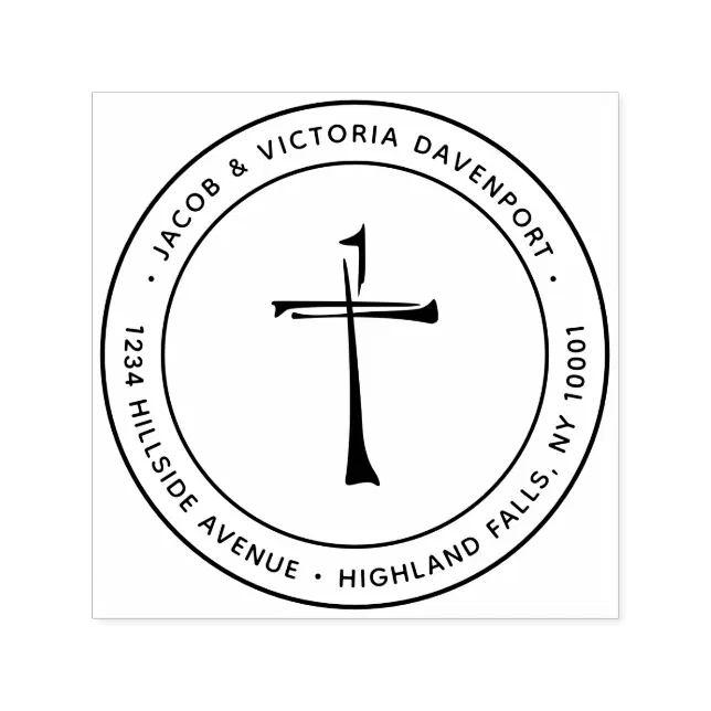 Simple Hand Drawn Christian Cross Return Address Self-inking Stamp | Zazzle