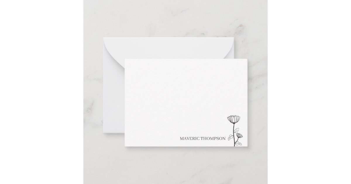 Simple Hand Drawn Flower Note Card | Zazzle