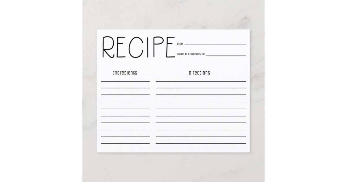 Simple Hand Lettered Bridal Shower Recipe Card | Zazzle
