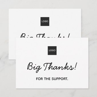 Simple Handwritten Big Thanks w/ Logo Branding Thank You Card | Zazzle