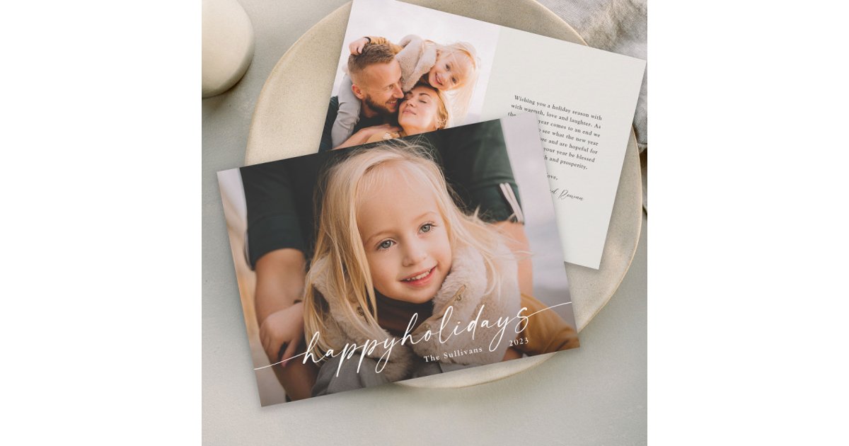 Simple Handwritten Script Photo Holiday Card | Zazzle