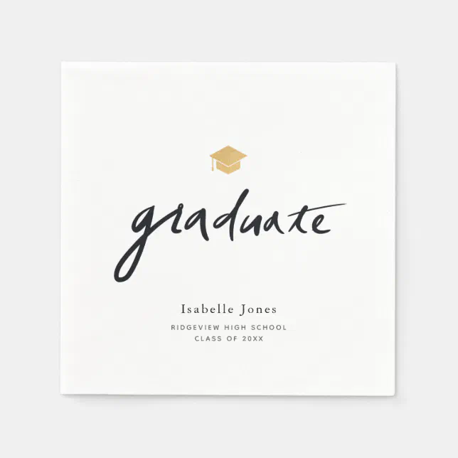 Simple Handwritten Script White Photo Graduation Napkins | Zazzle