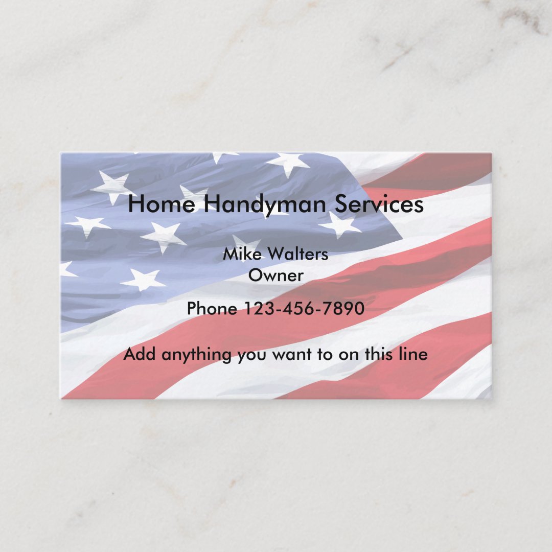 Simple Handyman American Flag Background Business Card | Zazzle