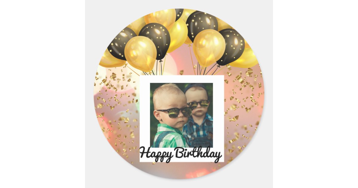 Simple Happy Birthday Add Photo Text Personalized Classic Round Sticker ...