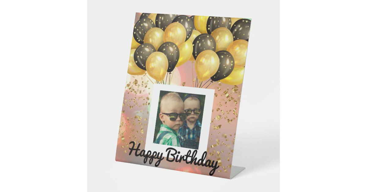 Simple Happy Birthday Add Photo Text Personalized Pedestal Sign | Zazzle
