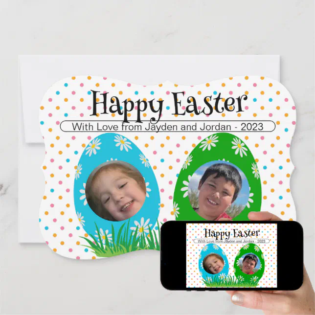 Simple Happy Easter Photo Flower Eggs x2 Card | Zazzle