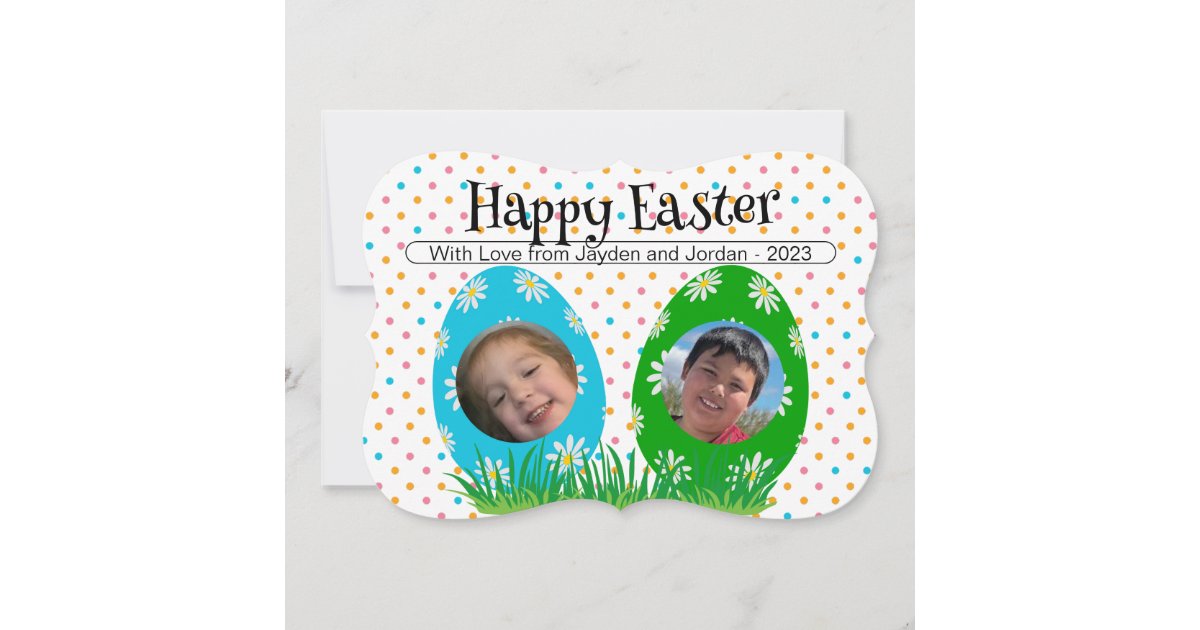 Simple Happy Easter Photo Flower Eggs x2 Card | Zazzle