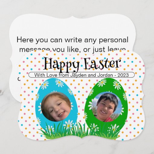 Simple Happy Easter Photo Flower Eggs x2 Card | Zazzle