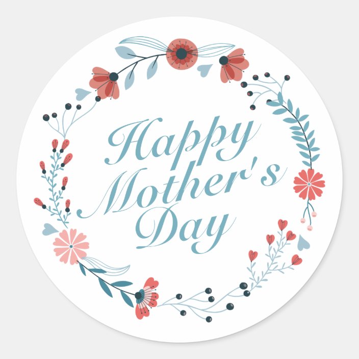 Simple Happy Mother's Day Floral Wreath Sticker | Zazzle.com