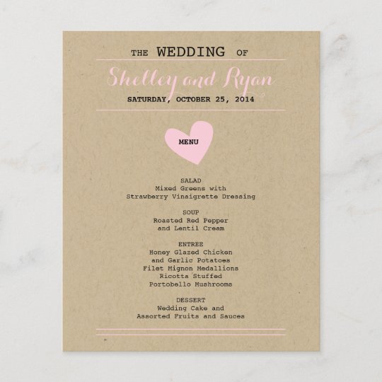 Simple Heart Menu Card | Zazzle.com