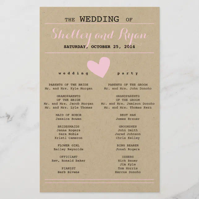Simple Heart Wedding Program | Zazzle
