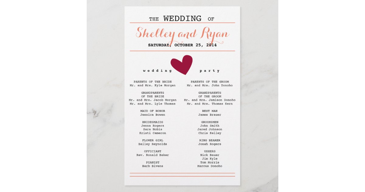 Simple Heart Wedding Program | Zazzle