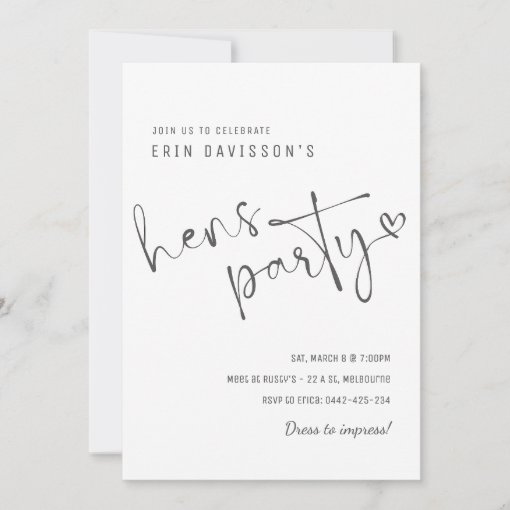 Simple Hens Night Party Invitation Template | Zazzle
