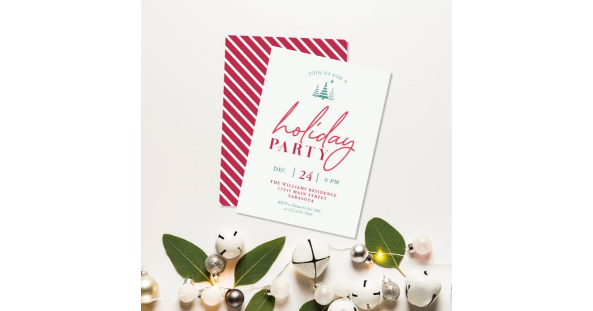 Simple Holiday Christmas Party Invitation Red | Zazzle