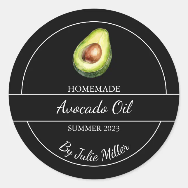 Simple Homemade Avocado Oil Label | Black | Zazzle