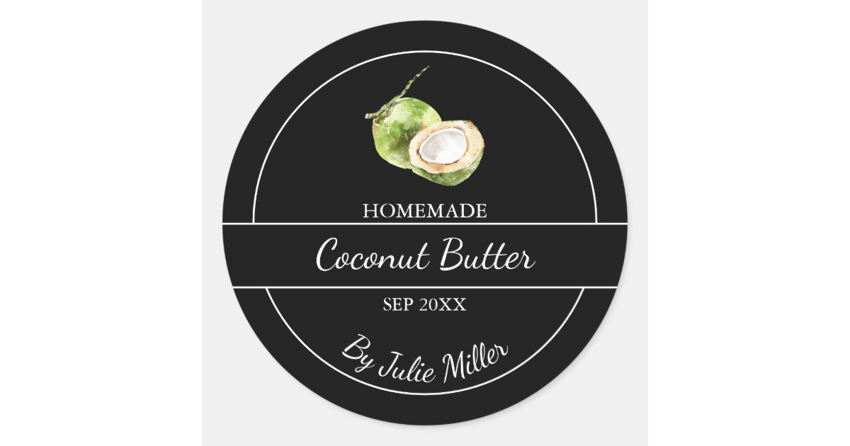 Simple Homemade Coconut Butter Label | Black | Zazzle