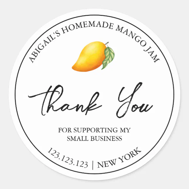 Simple Homemade Mango Jam Thank You Label | Zazzle