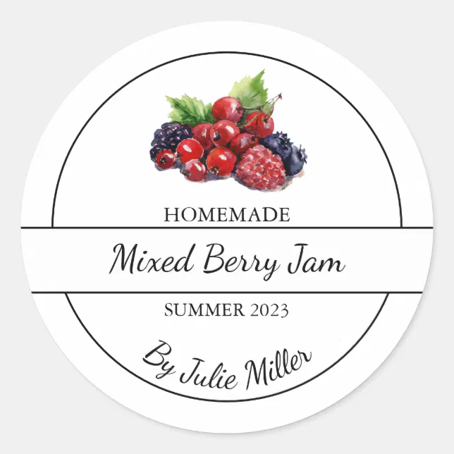 Simple Homemade Mixed Berry Jam Label | Zazzle