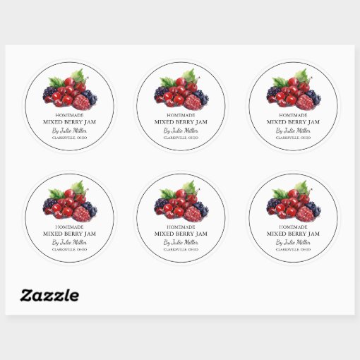 Simple Homemade Mixed Berry Jam Label | Zazzle