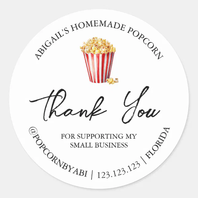 Simple Homemade Popcorn Thank You Label | Zazzle