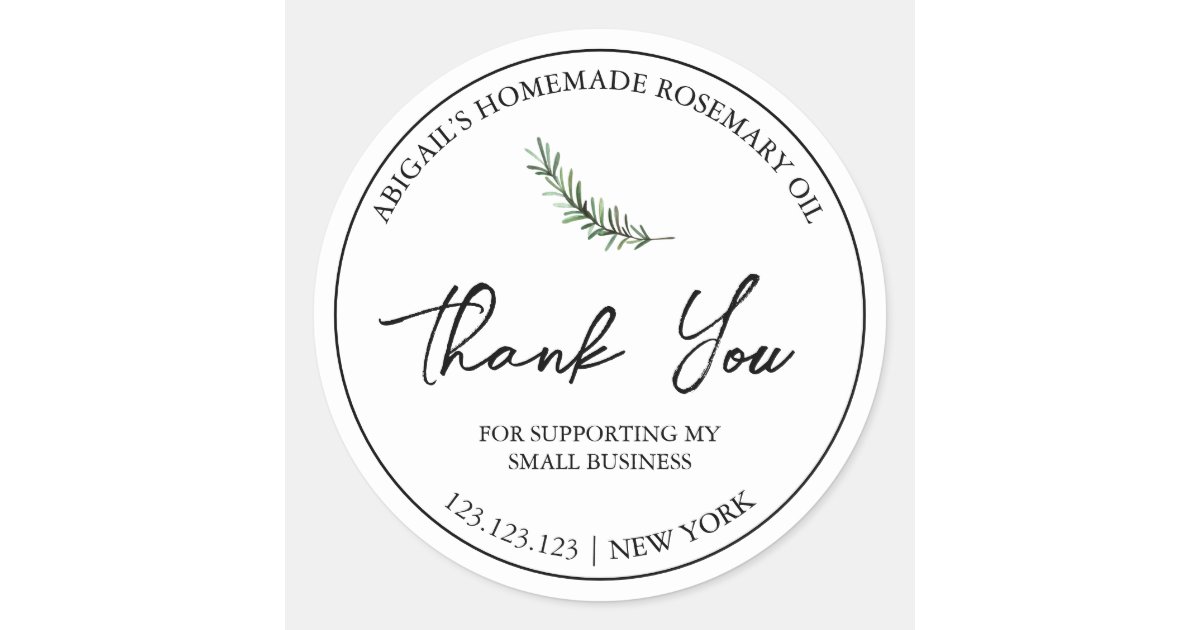Simple Homemade Rosemary Oil Thank You Label | Zazzle