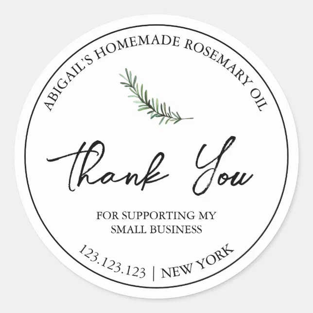 Simple Homemade Rosemary Oil Thank You Label | Zazzle