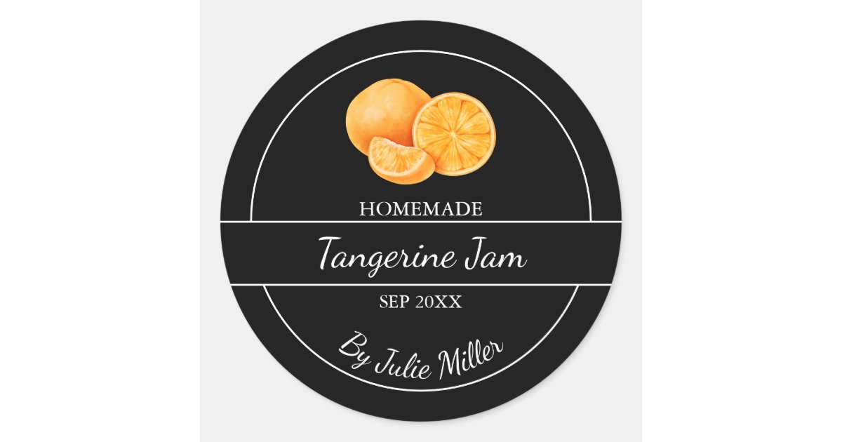 Simple Homemade Tangerine Jam Label | Black | Zazzle
