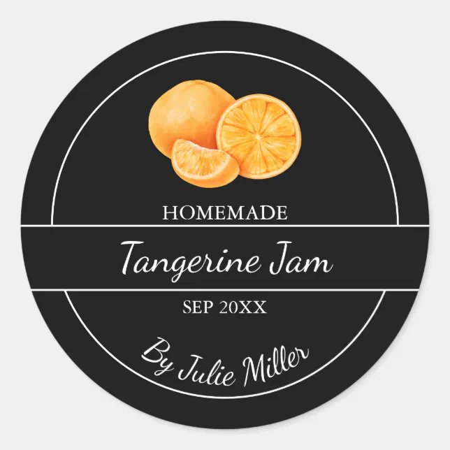 Simple Homemade Tangerine Jam Label | Black | Zazzle