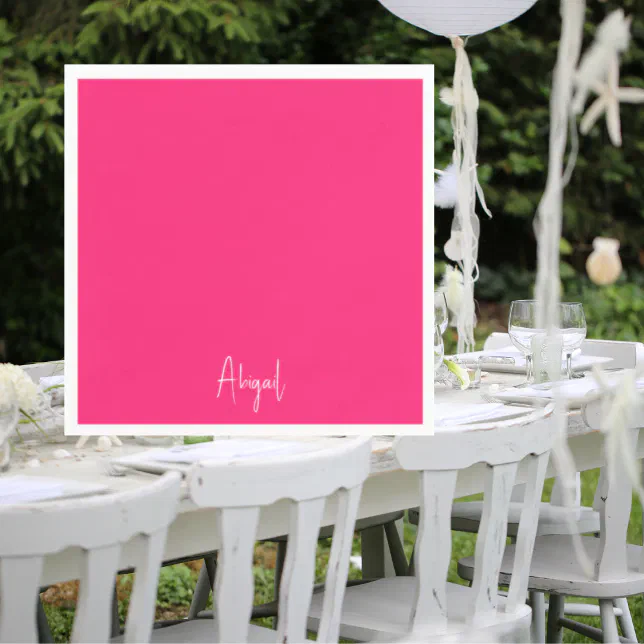 Simple Hot Pink Personalized Script Cocktail Napkins | Zazzle