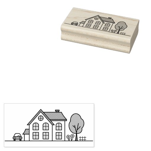 Simple House Line Art Rubber Stamp | Zazzle