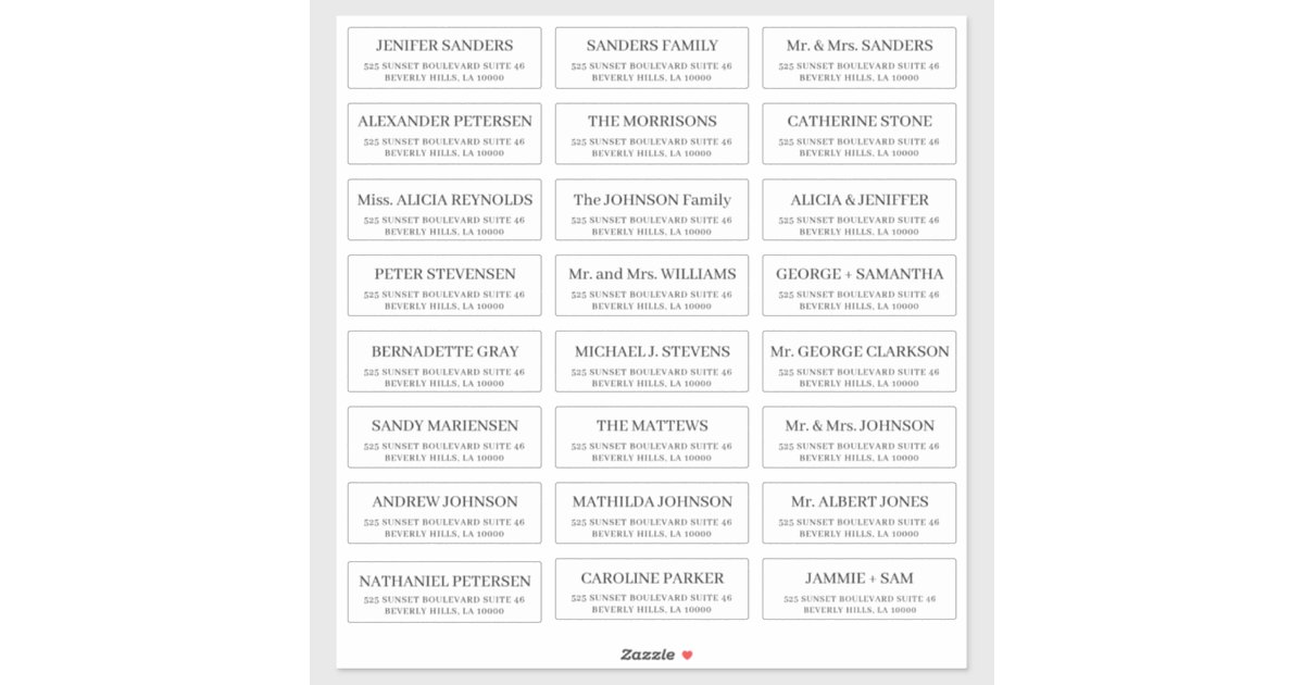 Simple individual guests wedding address labels | Zazzle