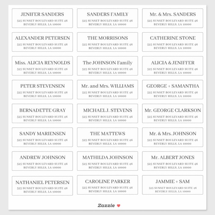 Simple individual guests wedding address labels | Zazzle.com