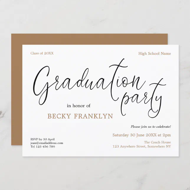 Simple Informal Typography gold Graduation Party Invitation | Zazzle
